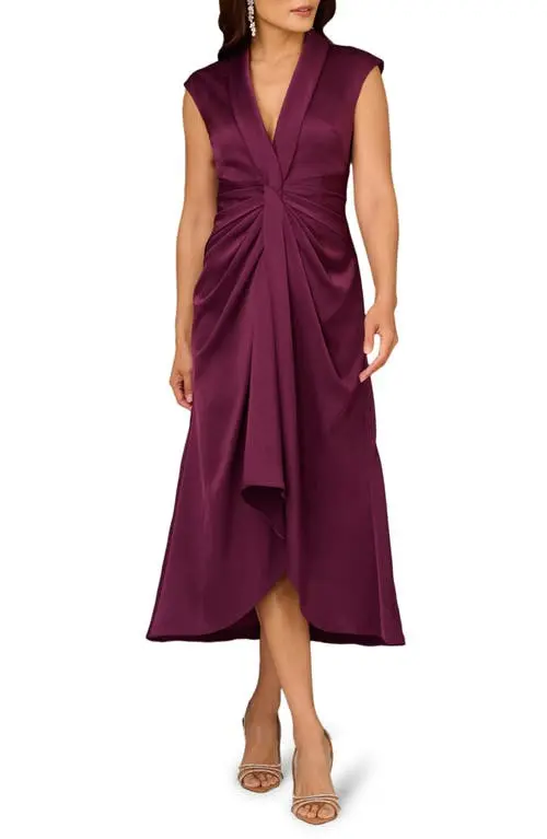 Aidan Mattox Crepe Back Satin Midi Dress - Malbec