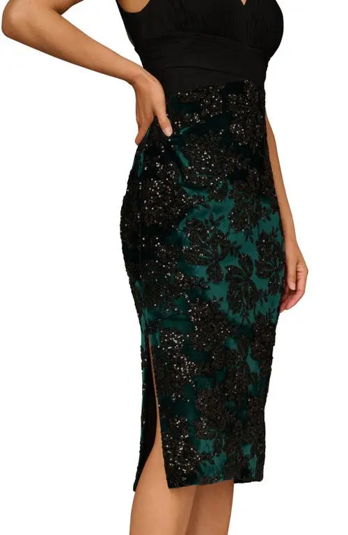 Aidan Mattox Sequin Velvet Sleeveless Cocktail Dress - Black/green |  Editorialist