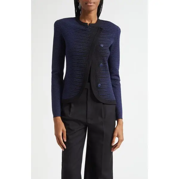 Emporio Armani Pattern Knit Tailored Jacket - Blue Multi