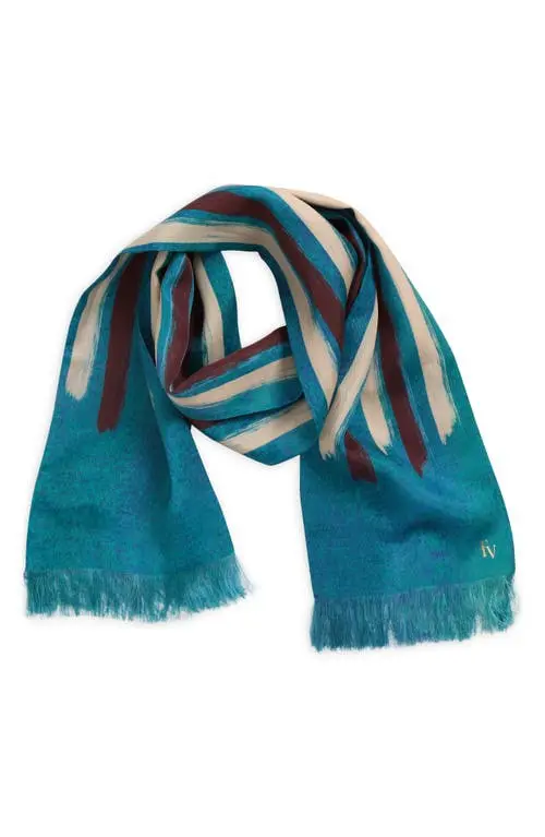 FRANCES VALENTINE Vintage Stripe Silk & Cotton Oblong Scarf - Turquoise