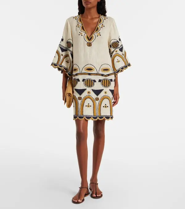 ERES Medaillon Embroidered Linen Minidress