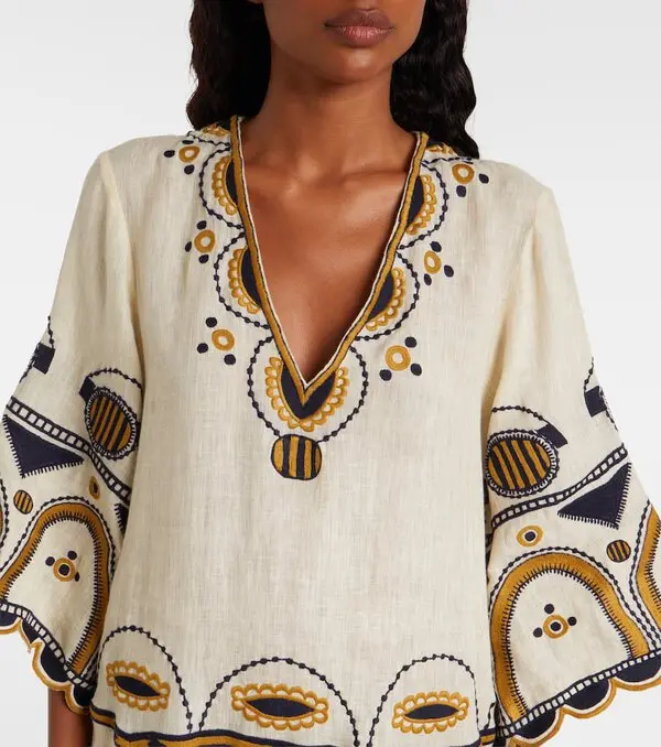 ERES Medaillon Embroidered Linen Minidress