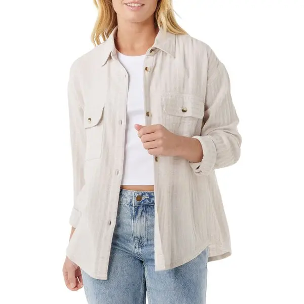 Rip Curl Oceanic Texture Cotton & Linen Shirt Jacket - Moonbeam