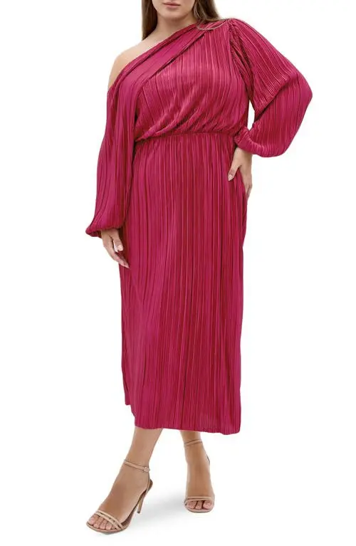 City Chic Long Sleeve Midi Dress - Cherry