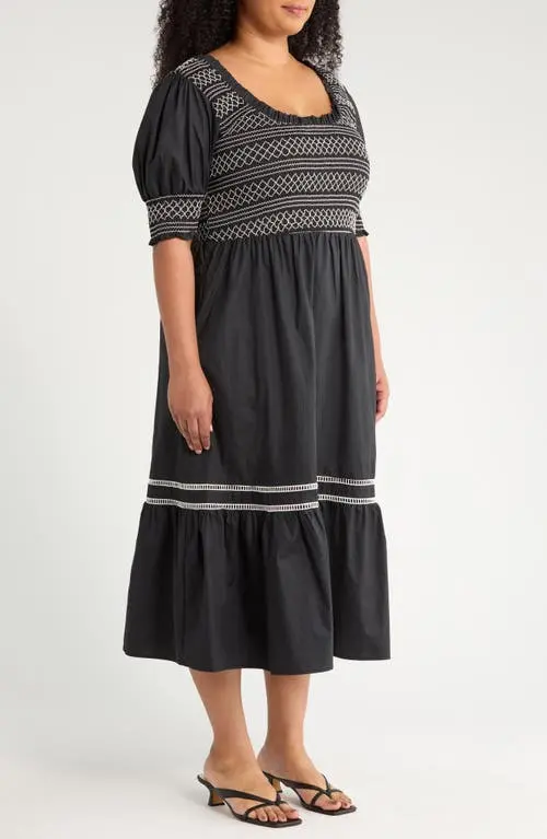SUGARLIPS Carlene Smocked Midi Dress - Black