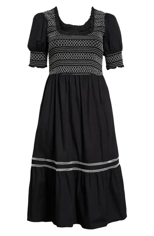 SUGARLIPS Carlene Smocked Midi Dress - Black