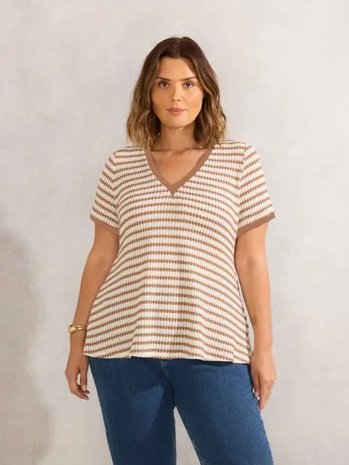 LIVE UNLIMITED Contrast Stripe Crochet Top - Multi/tan
