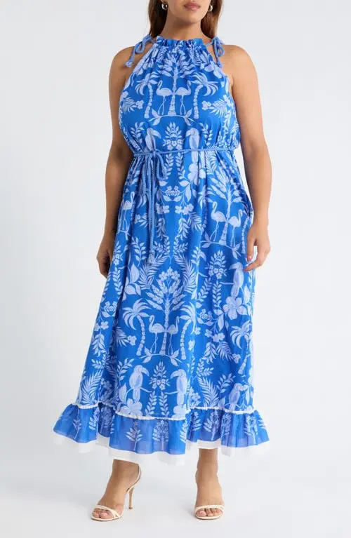 SUGARLIPS Kimana Floral Cotton Maxi Dress - Cobalt-combo