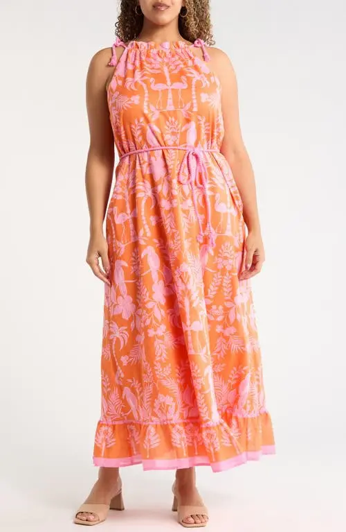 SUGARLIPS Kimana Floral Cotton Maxi Dress - Orange-pink-multi