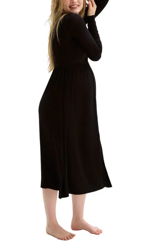 Hatch Collection Ribbed Knit Nursing Dress - Black