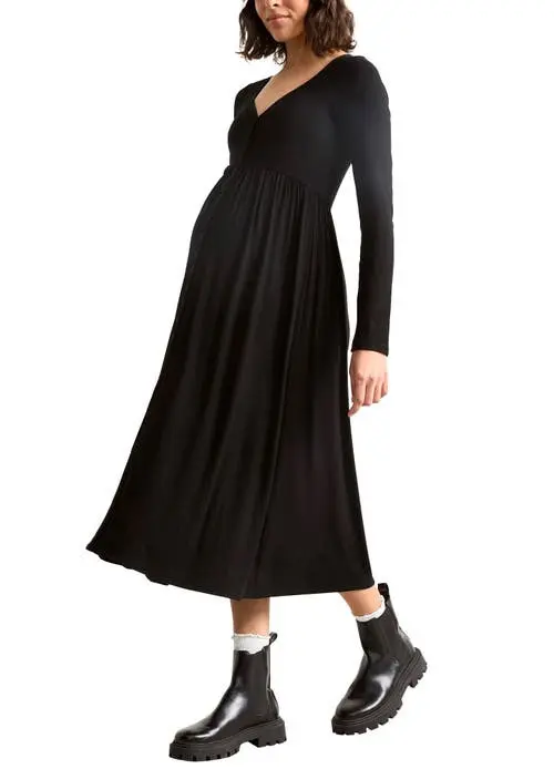 Hatch Collection Ribbed Knit Nursing Dress - Black