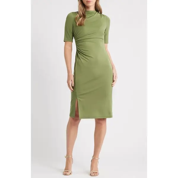 Anne Klein Ruched Body-con Dress - Hunter Olive