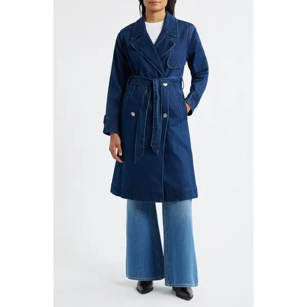 CITY BLUES Denim Belted Trench Coat