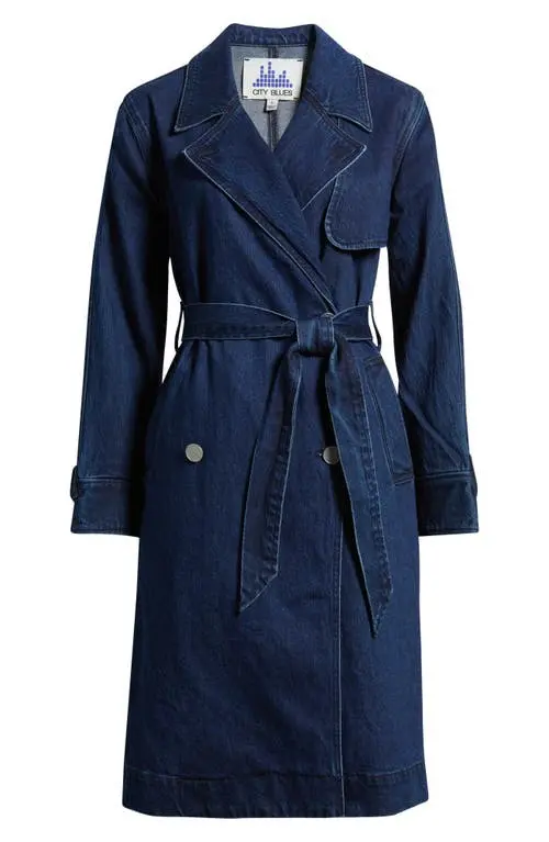 CITY BLUES Denim Belted Trench Coat