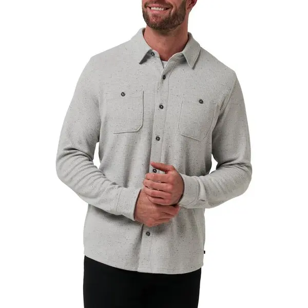 Travis Mathew Waffle Knit Button-up Shirt - Heather Light Grey