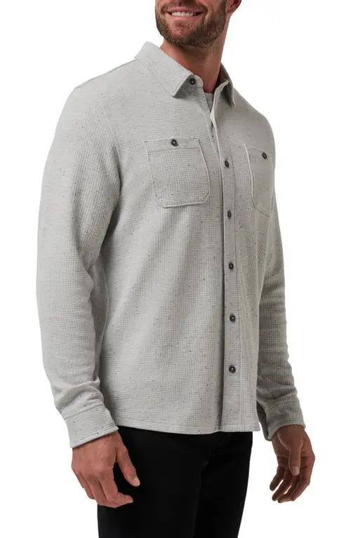 Travis Mathew Waffle Knit Button-up Shirt - Heather Light Grey