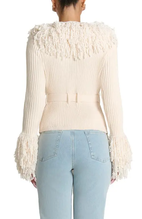 Naked Wardrobe Fringe Tie Waist Chenille Cardigan