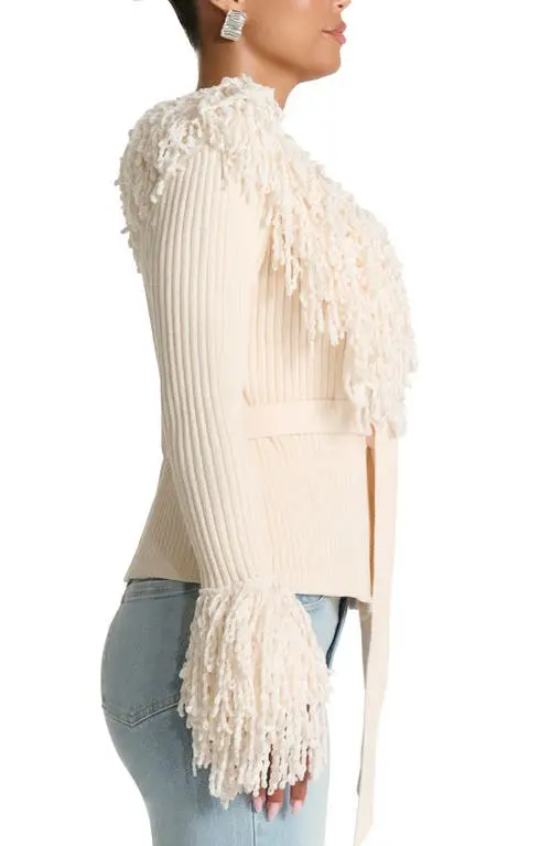 Naked Wardrobe Fringe Tie Waist Chenille Cardigan