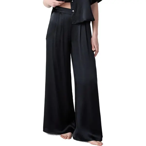 ETAM Pearly Silk Wide Leg Pajama Pants - Black