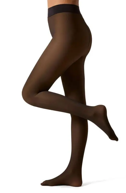 MEMOI Sheer Illusion Thermal Tights - Beige-black