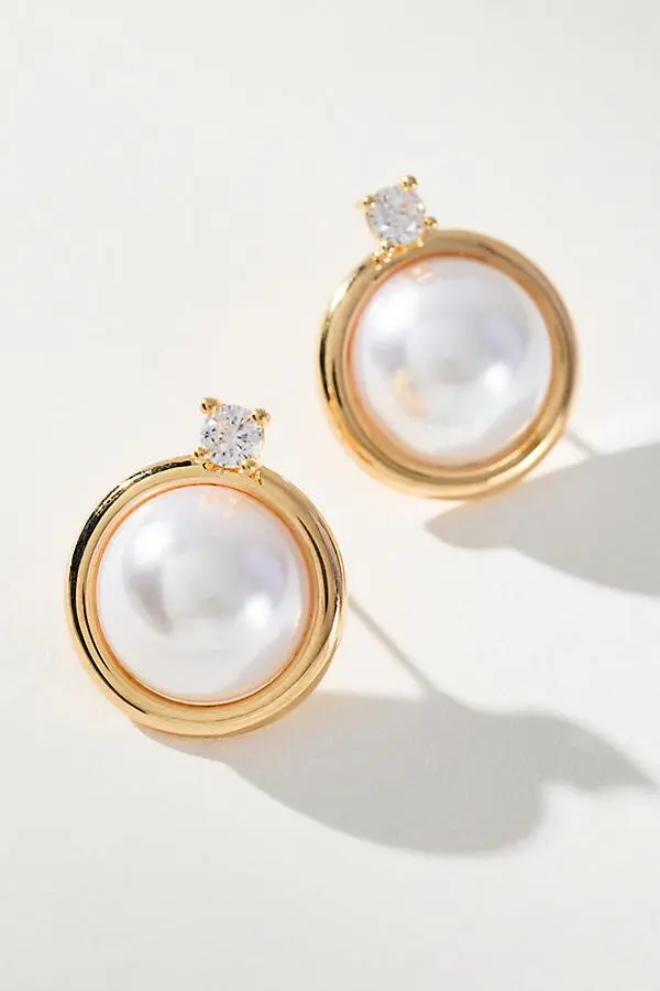 Anthropologie Crystal And Stud Earrings - Pearl