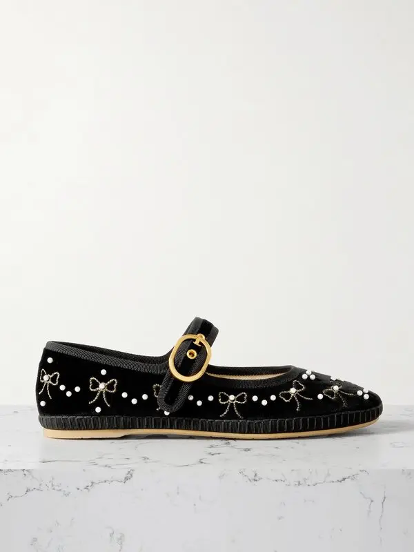 Valentino Garavani Endouce Embellished Mary Jane Ballet Flats - Black