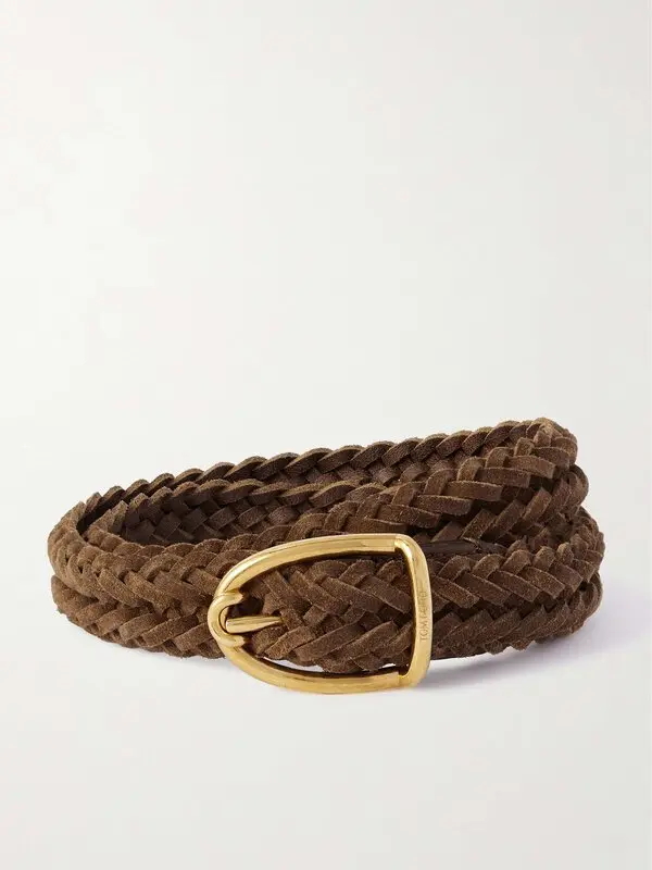 TOM FORD Woven Suede Belt - Dark Brown