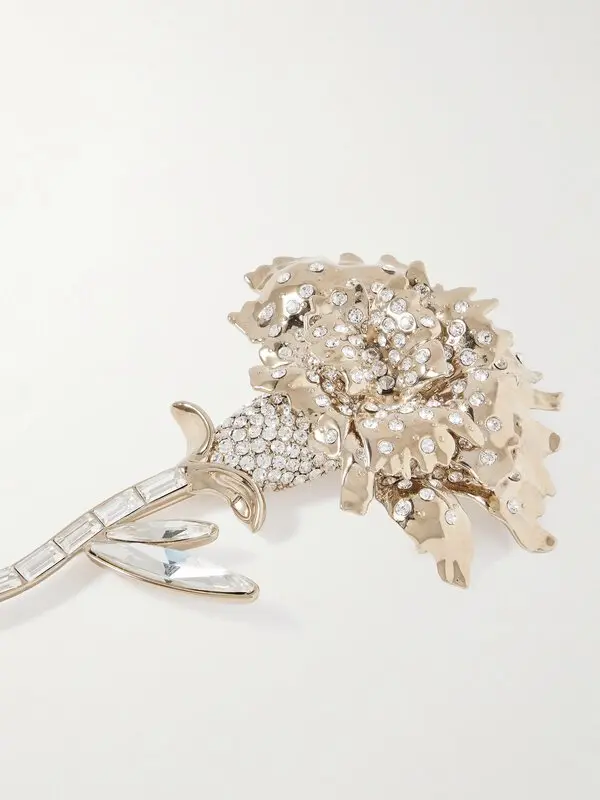 Alexander Mcqueen Carnation Crystal Brooch - Silver | Editorialist
