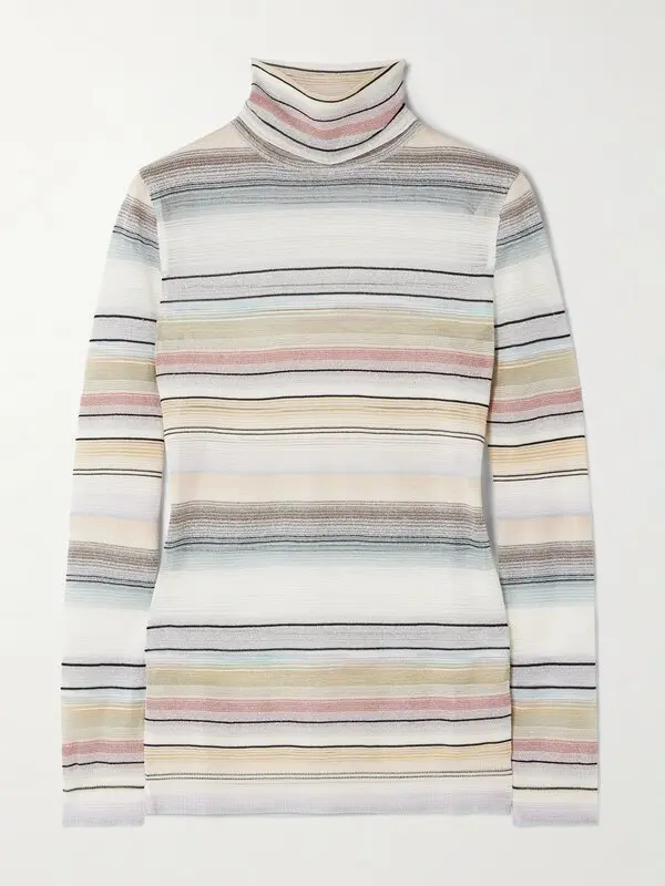 Missoni Striped Metallic Crochet-knit Turtleneck Sweater - Multi