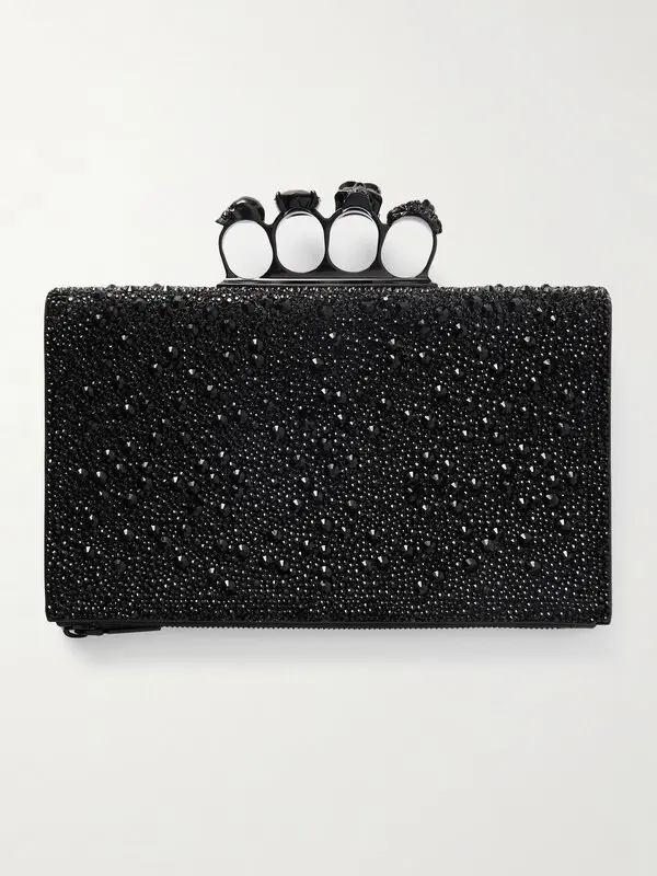 Alexander McQueen Knuckle Embellished Leather Pouch - Black