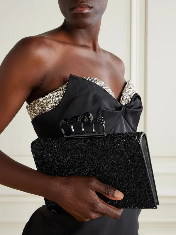 Alexander McQueen Knuckle Embellished Leather Pouch - Black