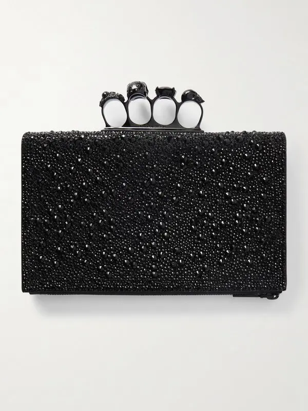 Alexander McQueen Knuckle Embellished Leather Pouch - Black