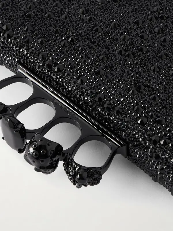 Alexander McQueen Knuckle Embellished Leather Pouch - Black
