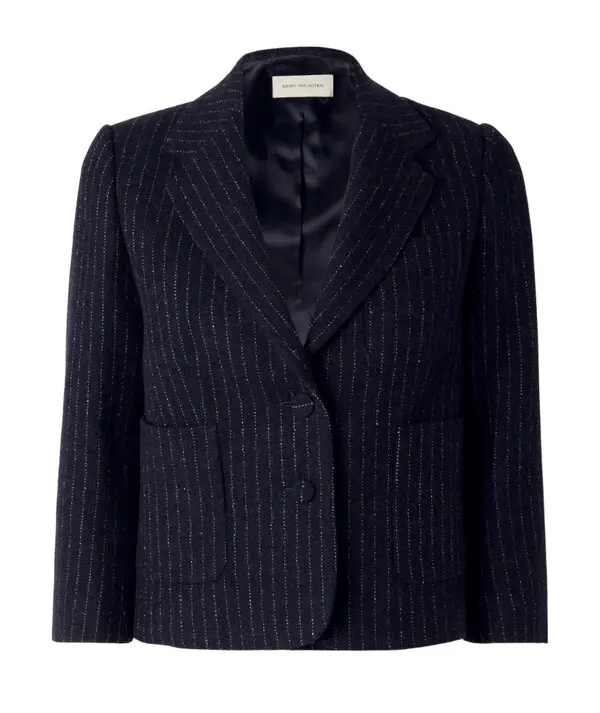 Dries Van Noten Cropped Pinstriped Wool Blazer - Blue