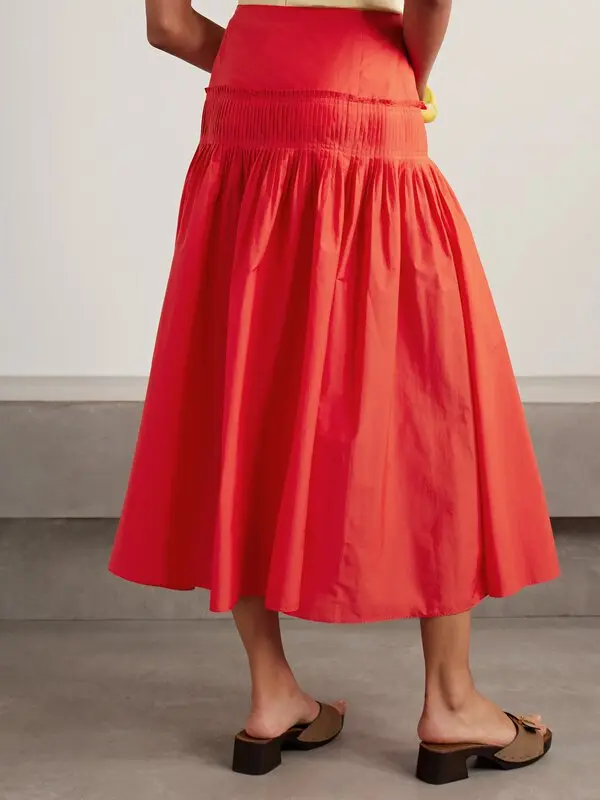 Theory Pintucked Pleated Cotton-blend Poplin Midi Skirt