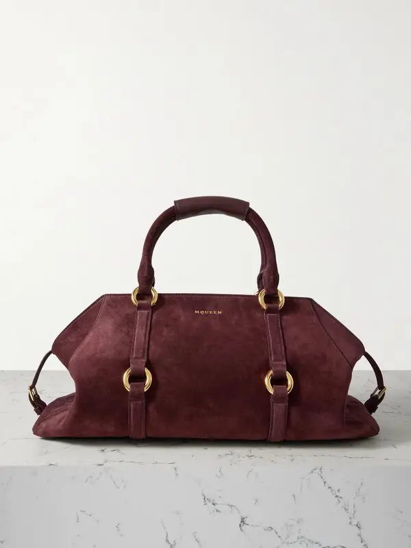 Alexander McQueen Farringdon Medium Suede Shoulder Bag - Burgundy
