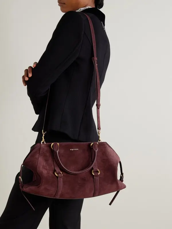 Alexander McQueen Farringdon Medium Suede Shoulder Bag - Burgundy