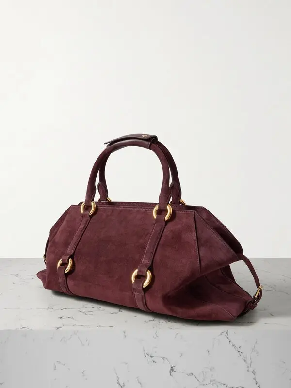 Alexander McQueen Farringdon Medium Suede Shoulder Bag - Burgundy