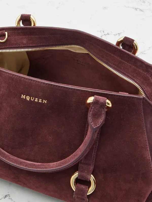 Alexander McQueen Farringdon Medium Suede Shoulder Bag - Burgundy