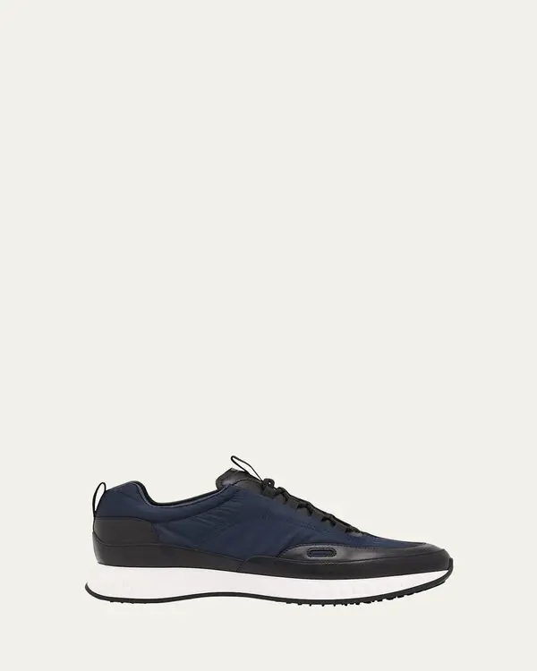 John Lobb Stream Leather And Nylon Sneakers - Black/navy