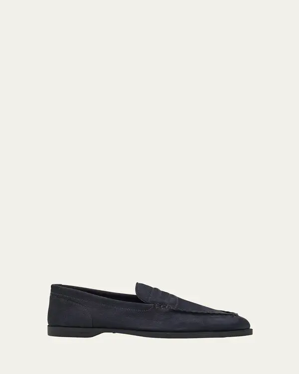 John Lobb Pace Nubuck Leather Penny Loafers - Midnight
