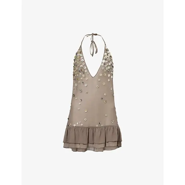 knee length dresses for ladies Ellora Embellished Mini Dress in Wine | Jaded London main image 0