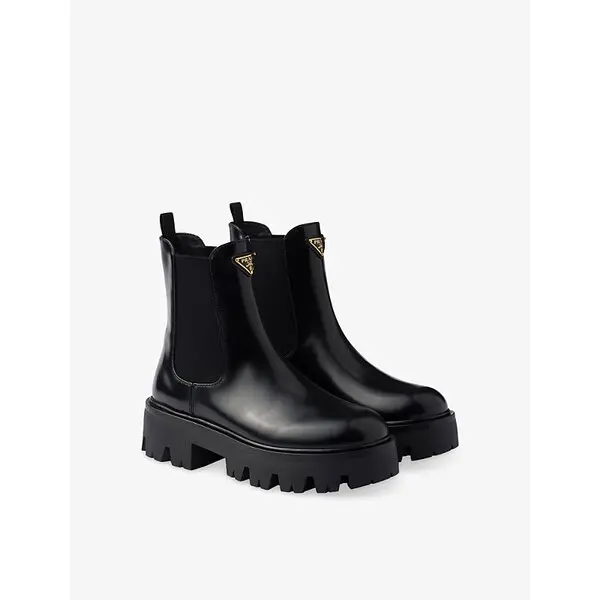 Prada Brand-plaque Leather Ankle Boots