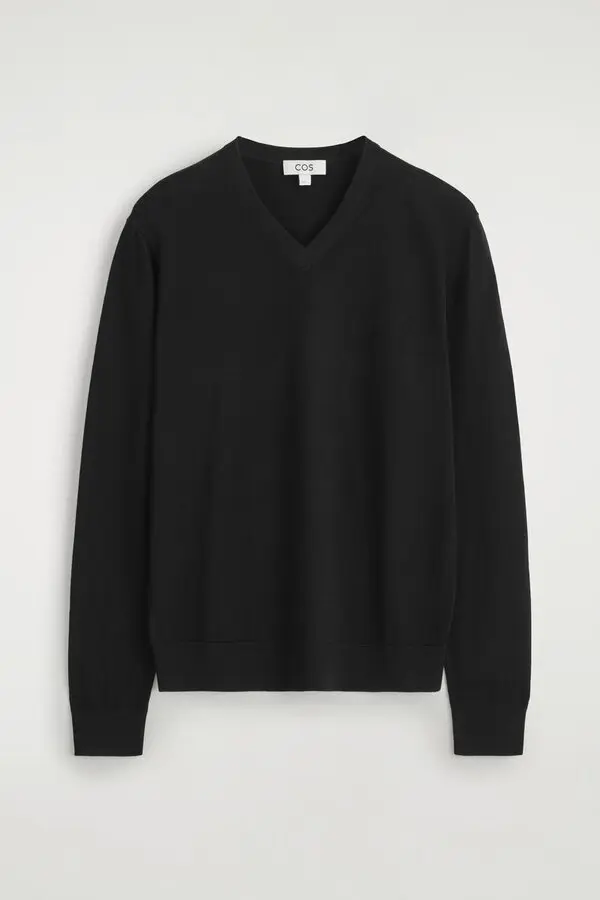 Cos Slim Merino Wool V-neck Sweater - Black