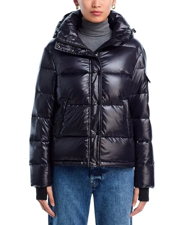 Aqua Gloss Puffer Jacket With Hood - Jet