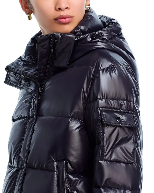 Aqua Gloss Puffer Jacket With Hood - Jet