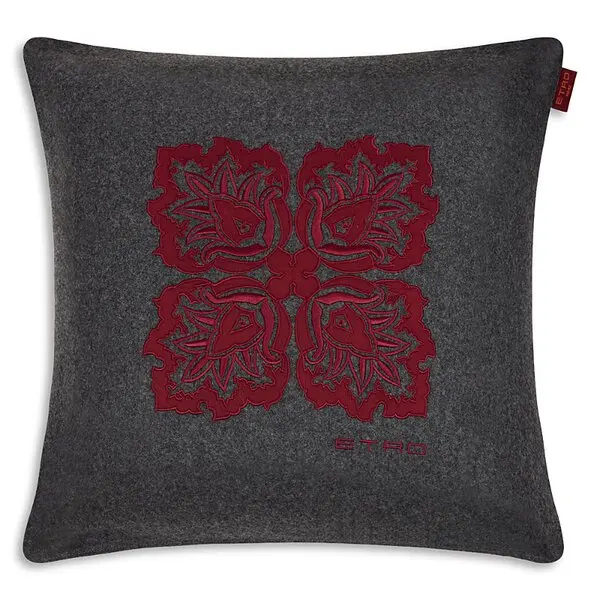 Etro Wool Loto Embroidered Decorative Pillow, 18 X 18 - Smoke Grey