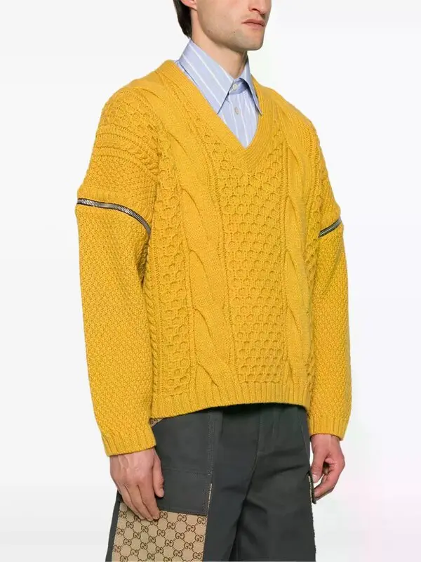 Gucci V-neck Cable-knit Wool Jumper
