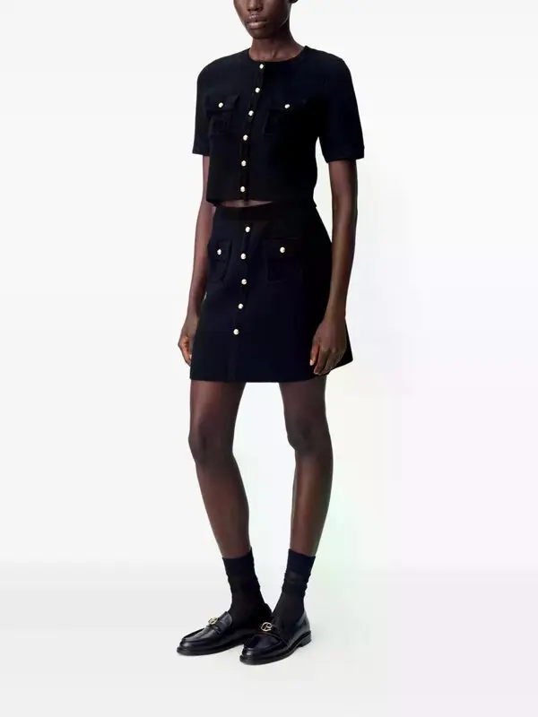 Claudie Pierlot Ribbed-knit Button Cardigan With Velvet Details