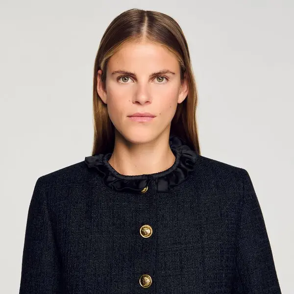 Sandro Tweed Jacket With Ruffle Details